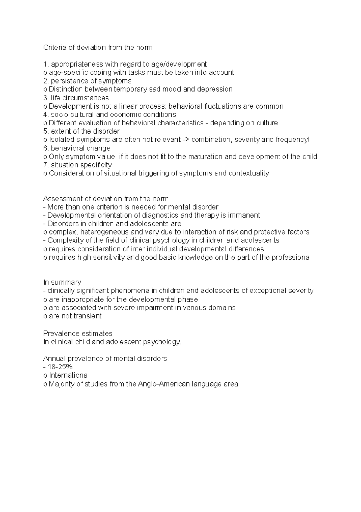 Criteria of deviation from the norm - Criteria of deviation from the ...