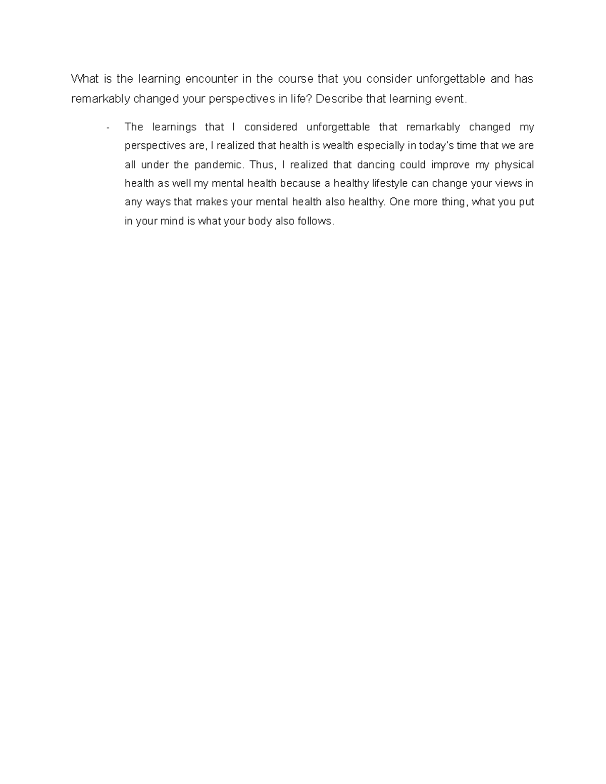 Course Reflection Discussion in PE - What is the learning encounter in ...