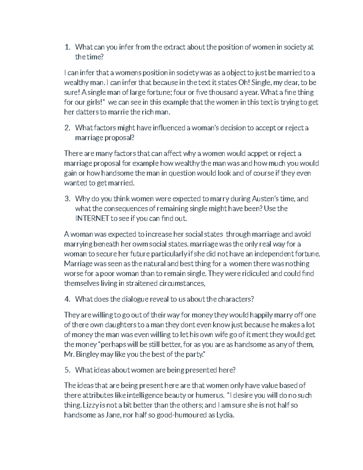 What can you infer from the extract about the position of women in ...