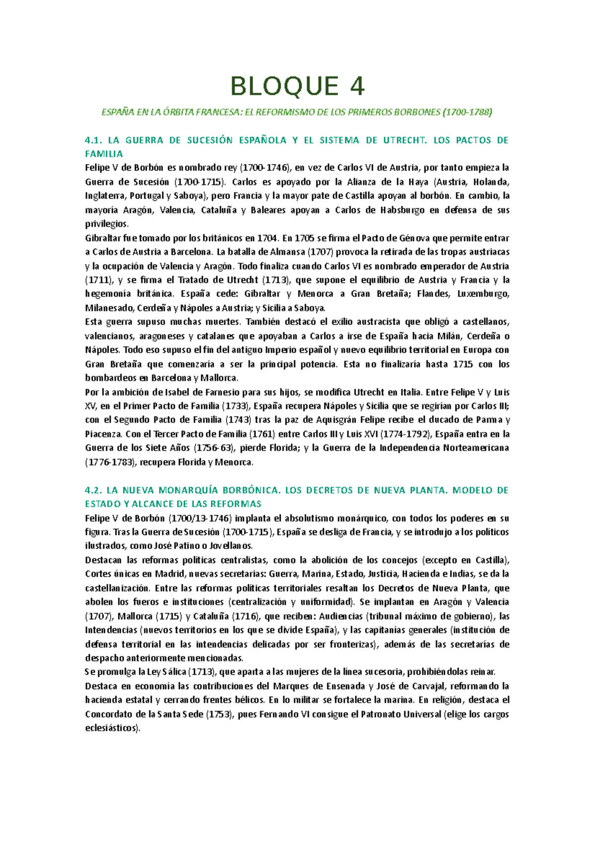 Bloque 4 - muy buenos - BLOQUE 4 ESPAÑA EN LA Ó RBITA FRANCESA: EL REFORMISMO DE LOS PRIMEROS ...