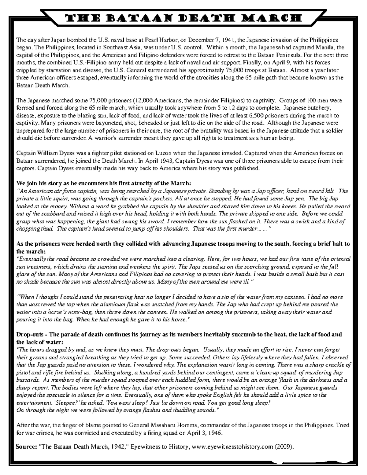 Bataan Death March - Reading (AH) - Little History Monster 2019 The day ...
