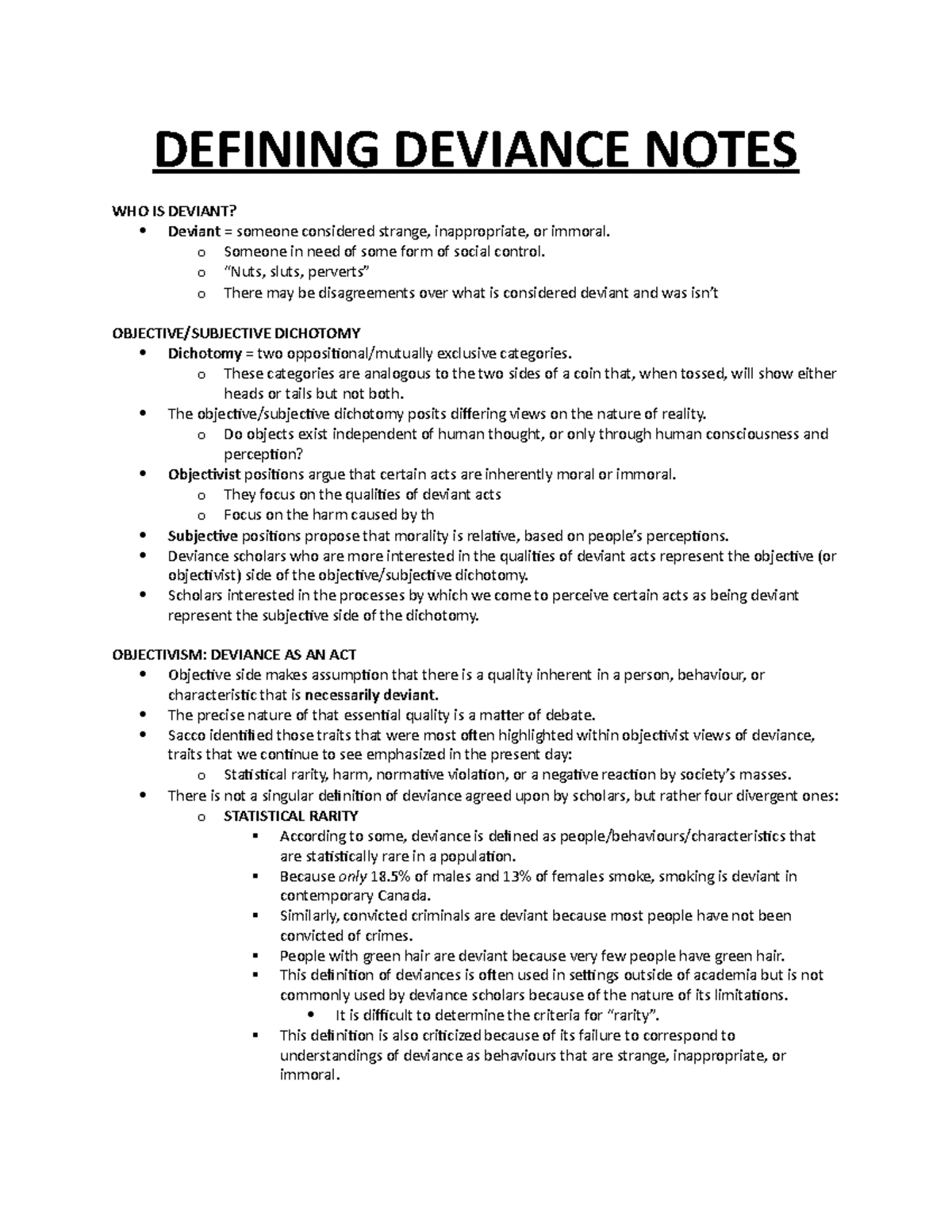 Defining Deviance - From chapter 1 - DEFINING DEVIANCE NOTES WHO IS ...