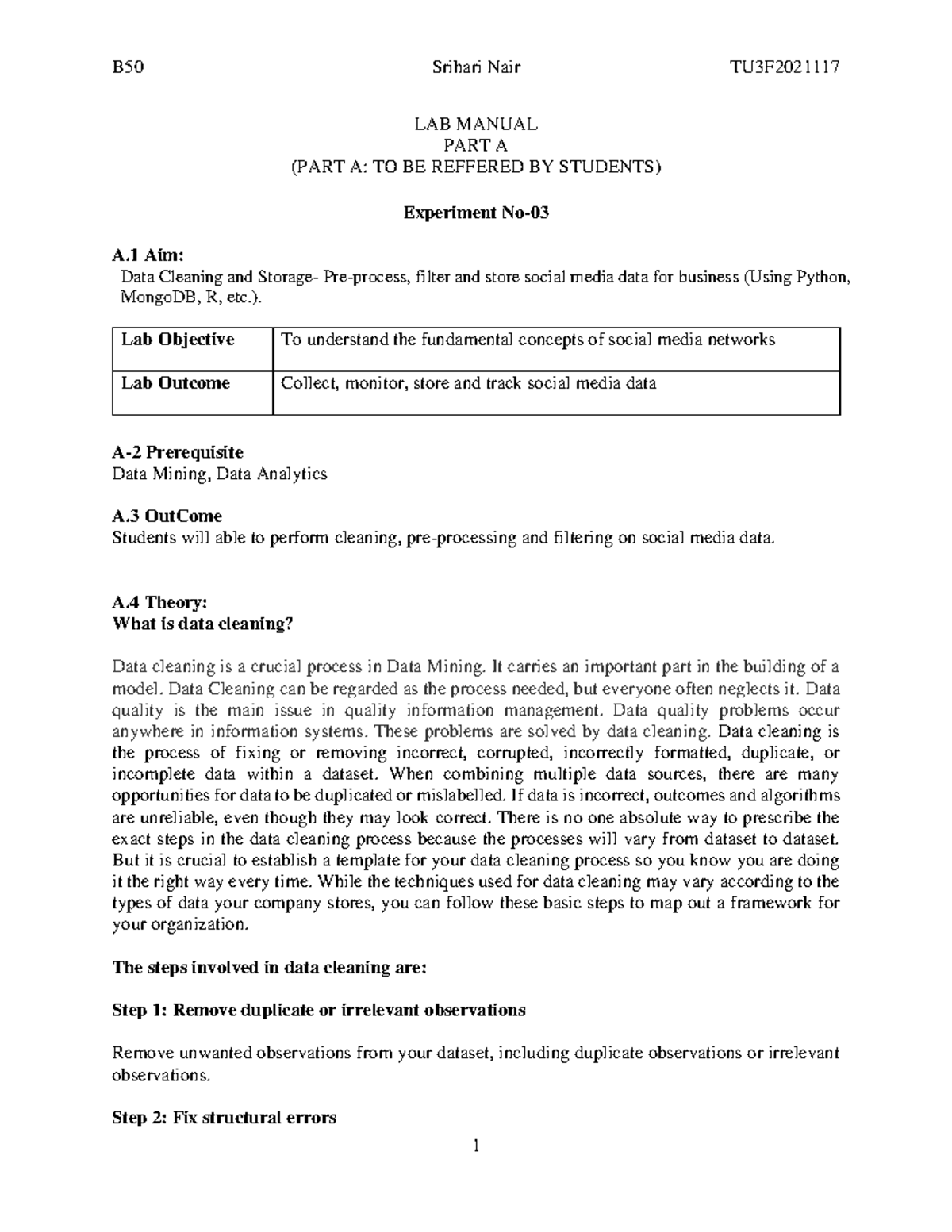 B50 SMA EXP 3 - LAB MANUAL PART A (PART A: TO BE REFFERED BY STUDENTS) Experiment No- 03 A Aim ...
