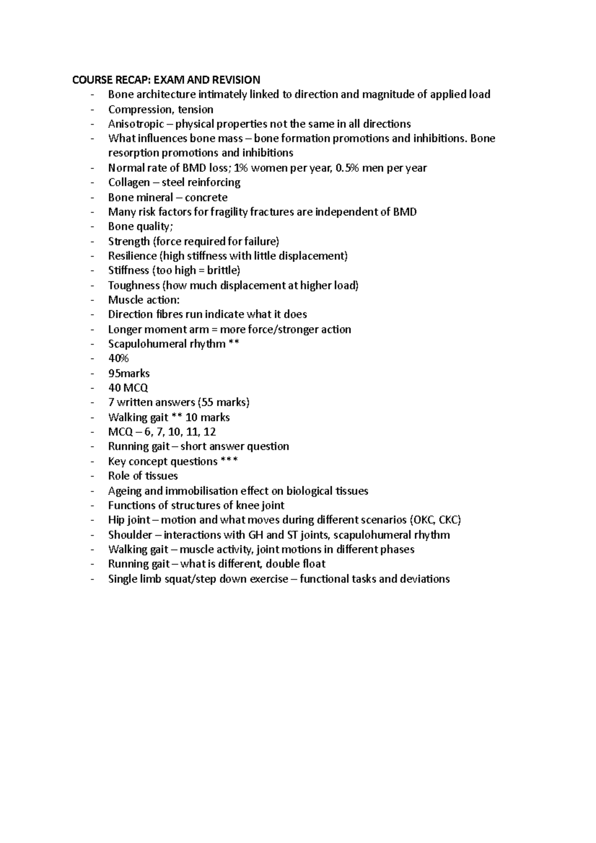 Course Recap - COURSE RECAP: EXAM AND REVISION Bone architecture ...