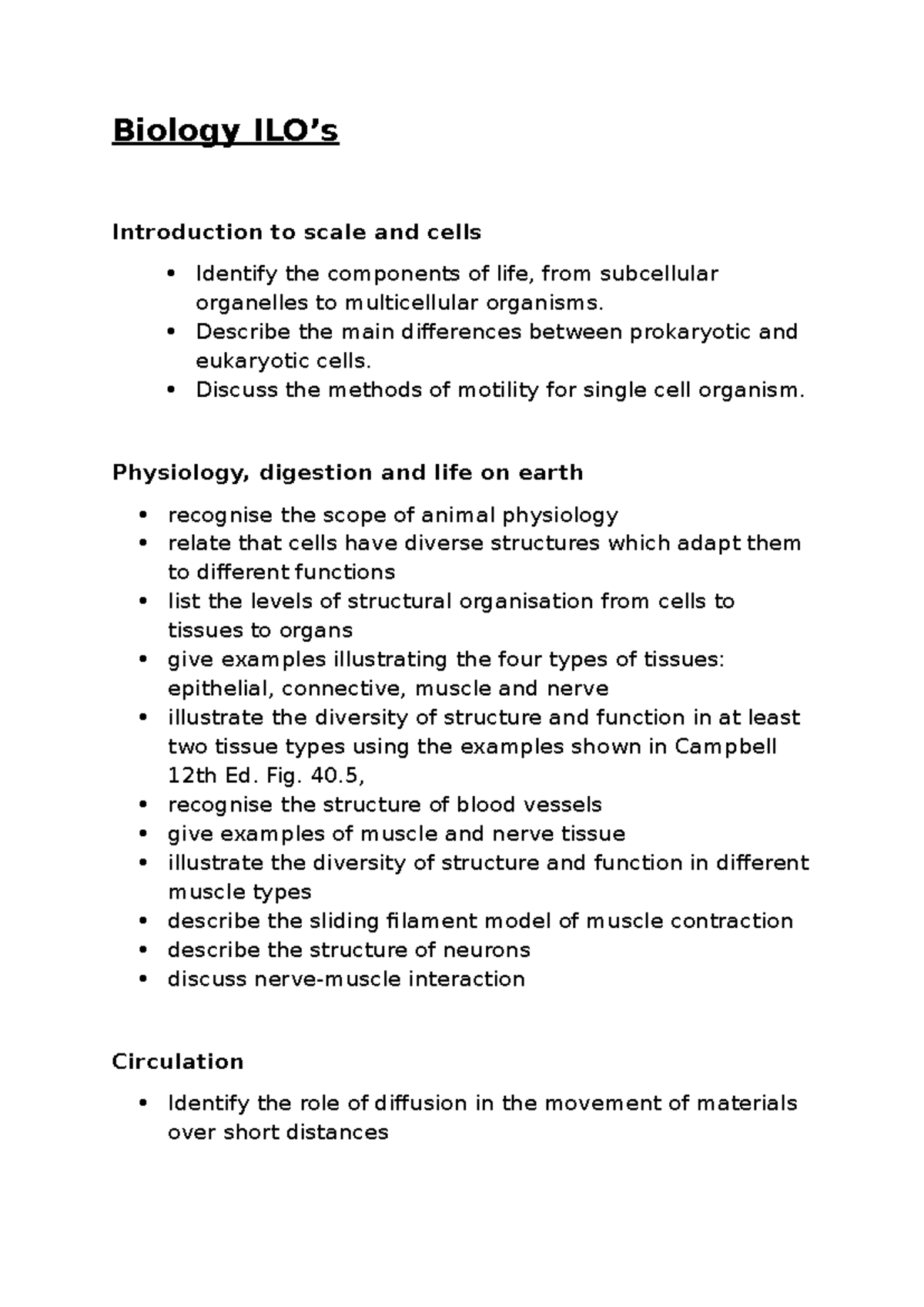 Biology ILO - ILO's from the powerpoints to help structure revision ...