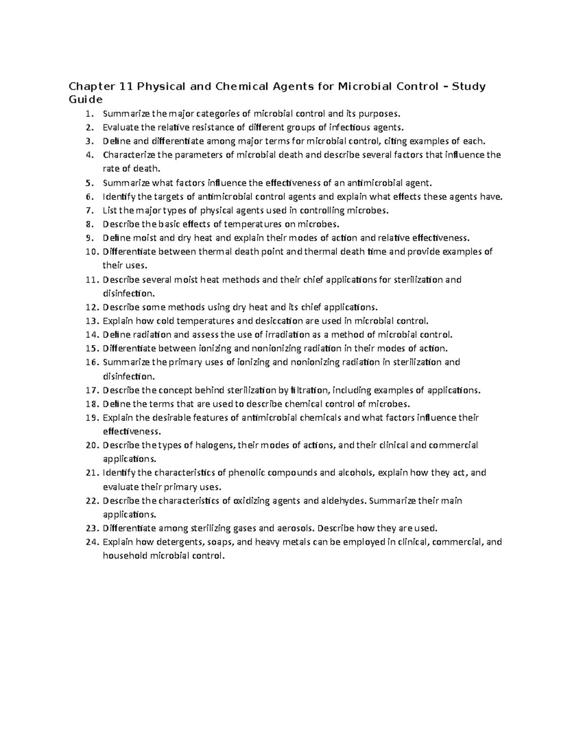 Chapter 11 Study Guide - Chapter 11 Physical and Chemical Agents for ...