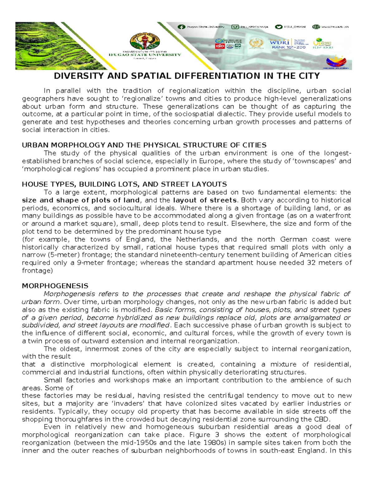 Diversity AND Spatial Differentiation IN THE CITY - DIVERSITY AND ...