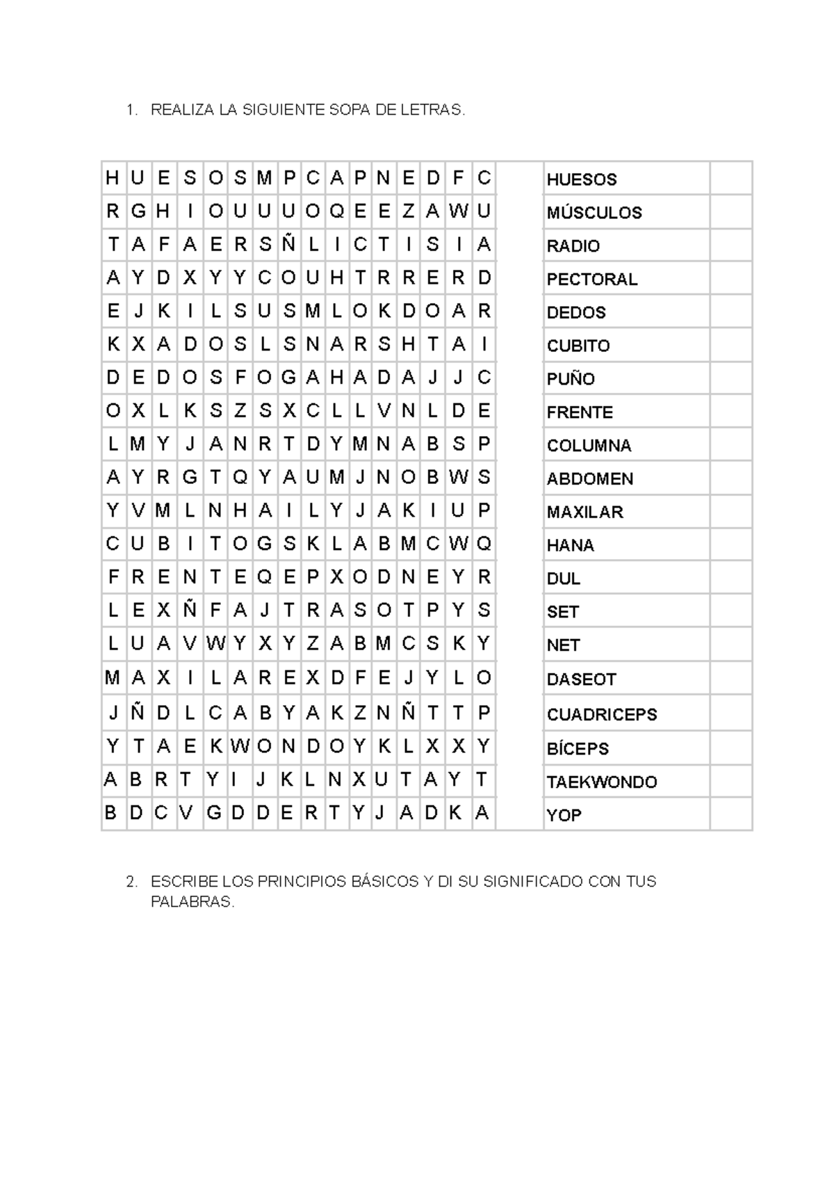 sopa de letras de taekwondo - 1. REALIZA LA SIGUIENTE SOPA DE LETRAS. H ...