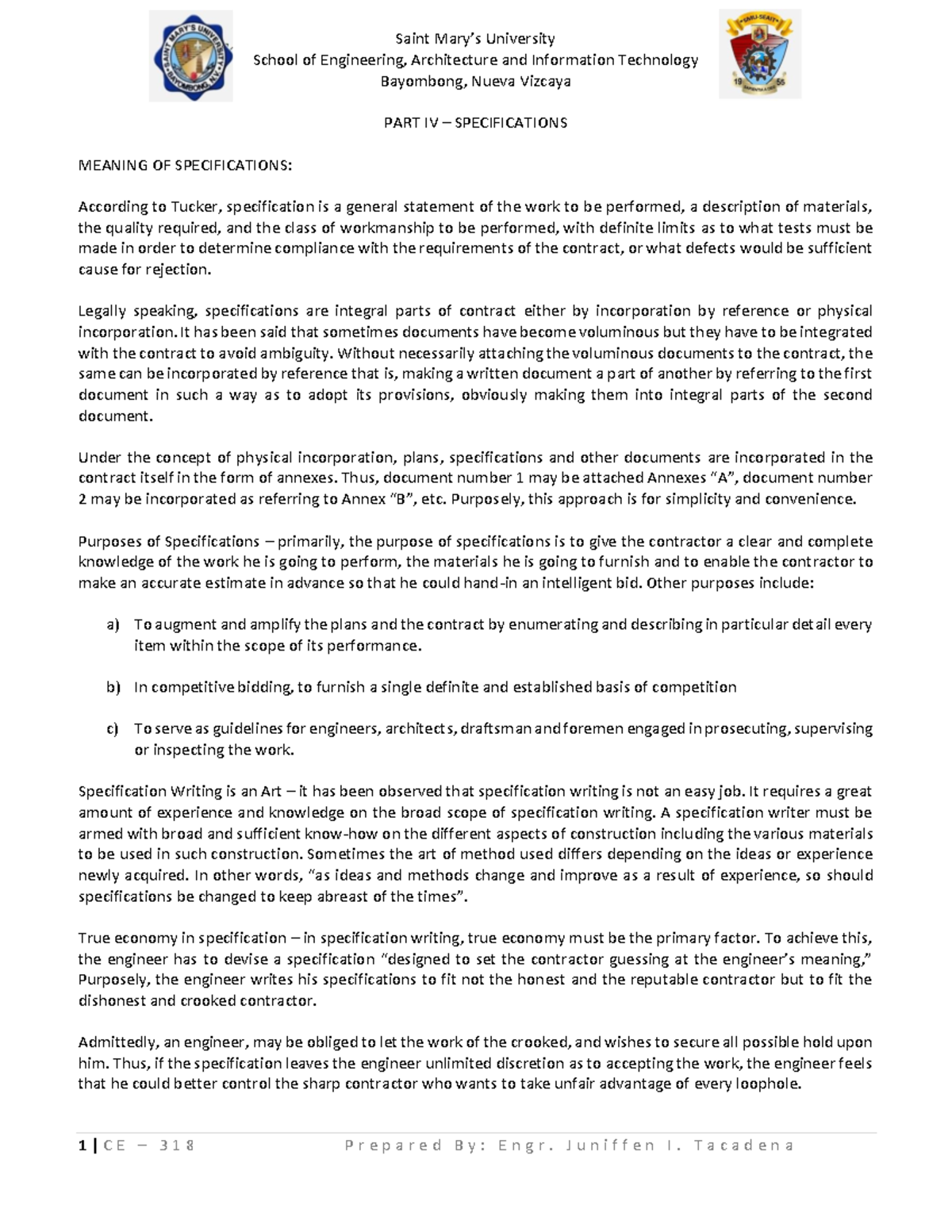 13-Specifications - Lesson - Saint Mary’s University School of ...