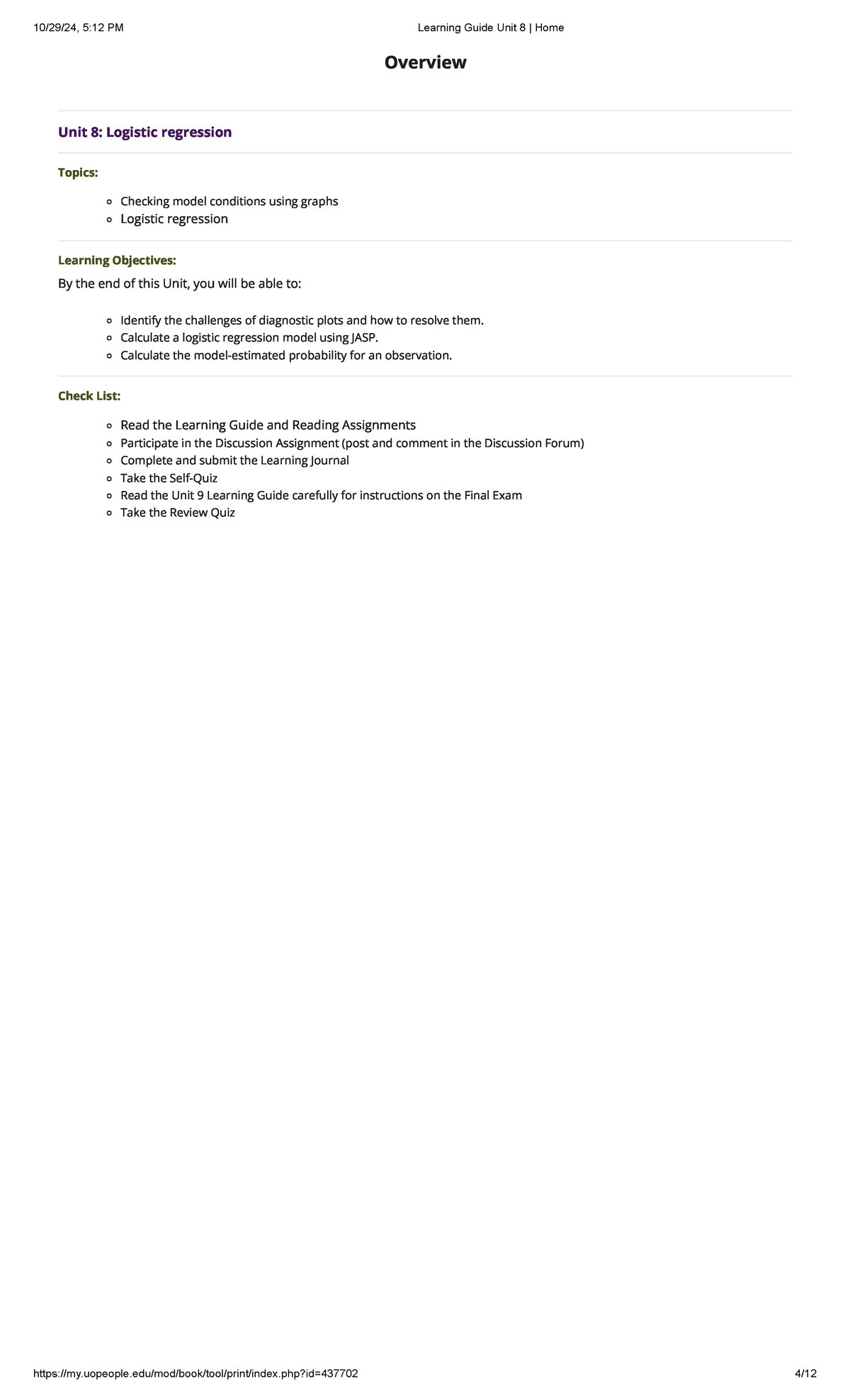 Learning Guide Unit 8 MATH 1281 - Overview Unit 8: Logistic regression ... Learning Guide Unit 8 MATH 1281 - Overview Unit 8: Logistic regression ...