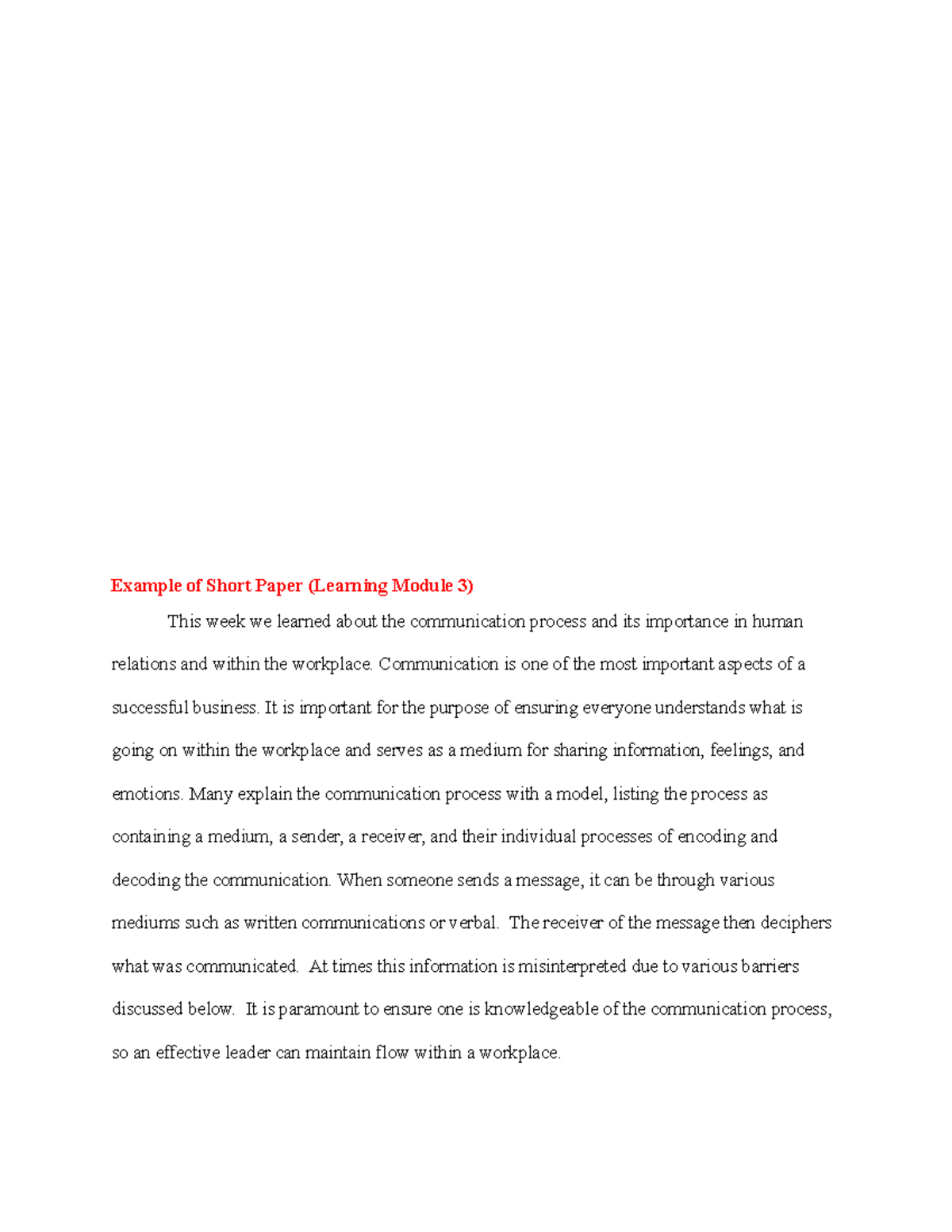 Example of Short Paper week3 - Example of Short Paper (Learning Module ...