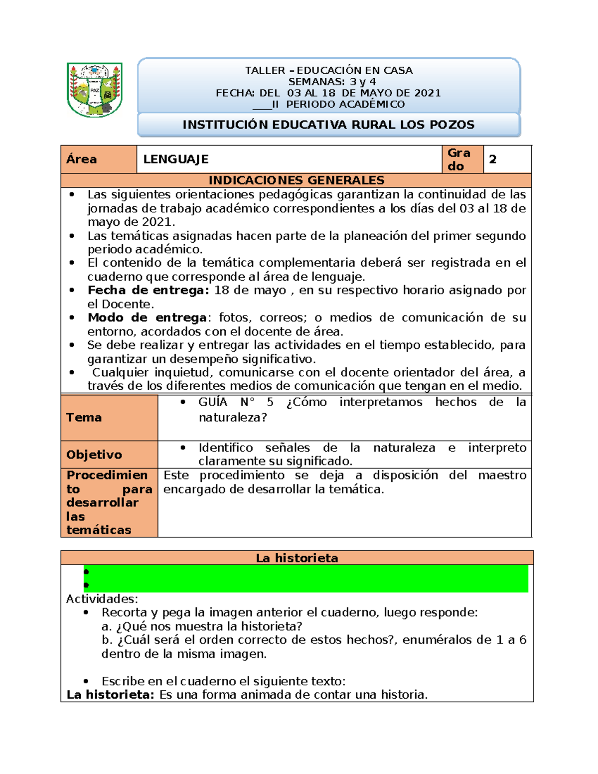Lenguaje 2° Semanas 3 y 4 II Periodo - Área LENGUAJE Gra do 2 ...