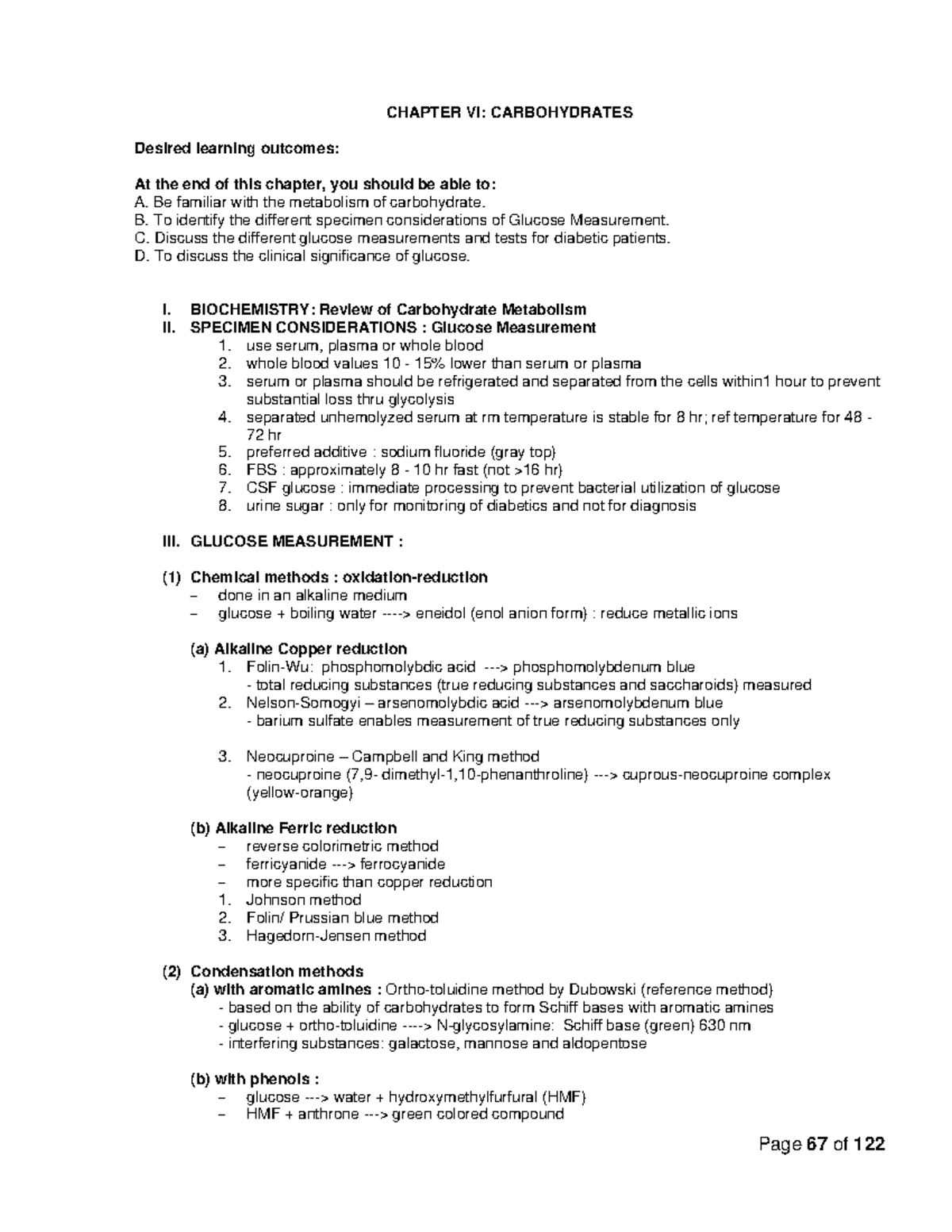 CC1 Chapter 6 - Clinical Chemistry 1 Notes - CHAPTER VI: CARBOHYDRATES ...