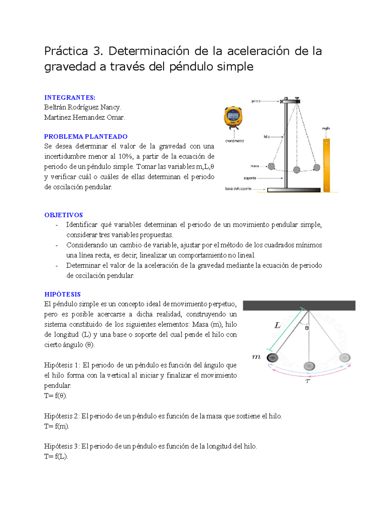 Prática 3 - Determinación de la aceleración de la gravedad a través del péndulo simple ...