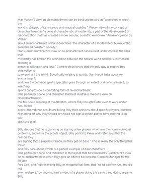 Disenchantment reenchantment notes - uws - In the piece, “Science as a ...