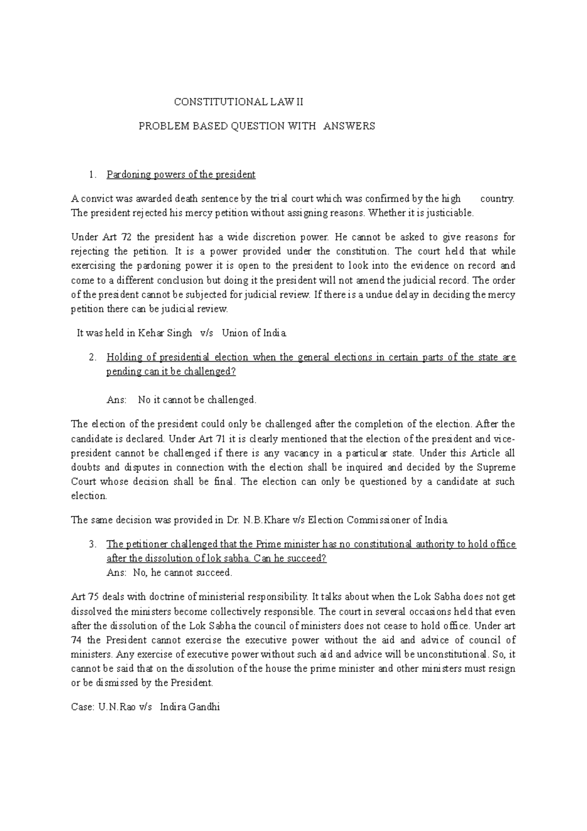 Problem Based Questions - CONSTITUTIONAL LAW II PROBLEM BASED QUESTION ...