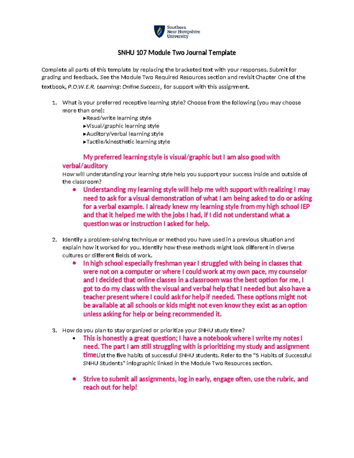 snhu 107 mod 2 journal - SNHU 107 Module Two Journal Template Complete ...