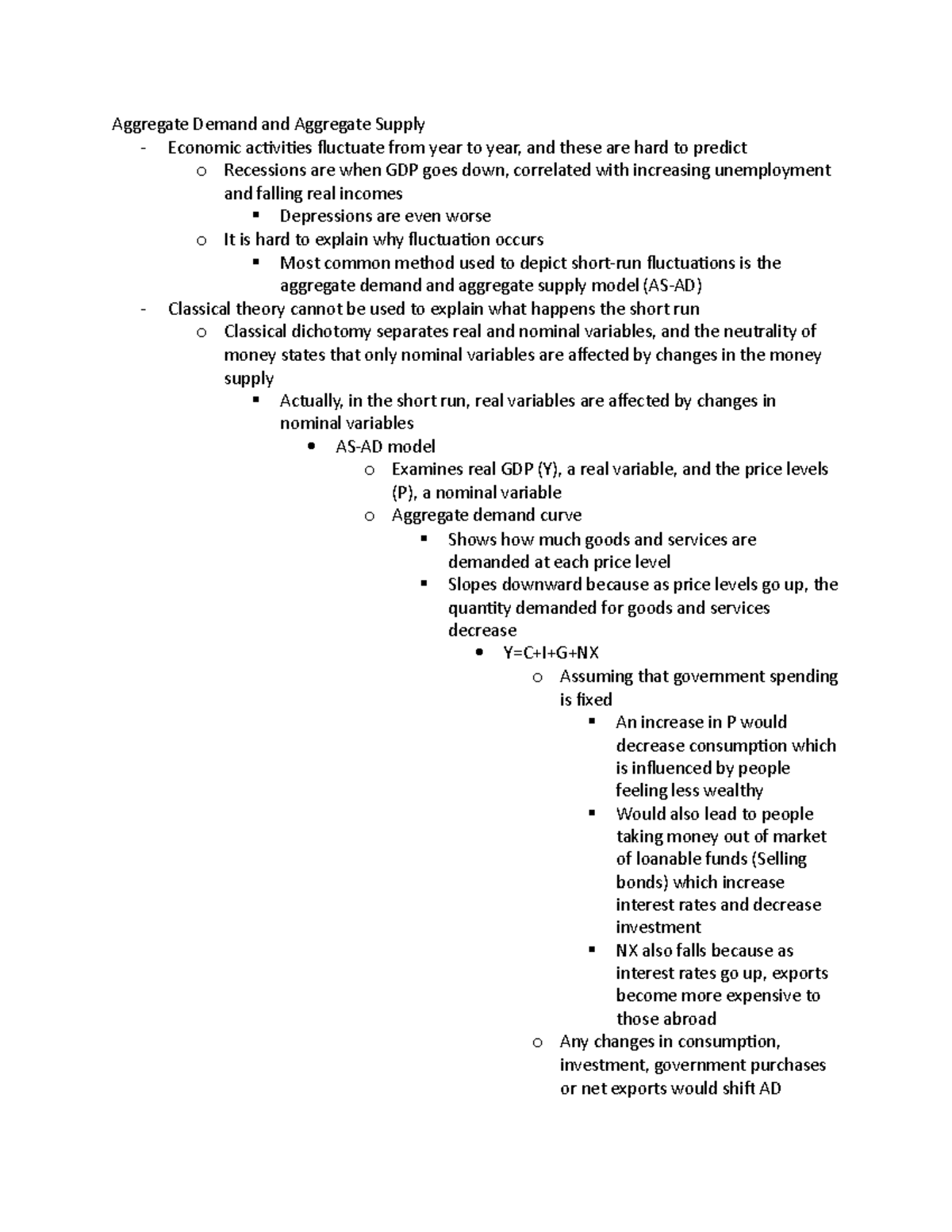 Ch 20 - summary to chapter 20 - Aggregate Demand and Aggregate Supply ...