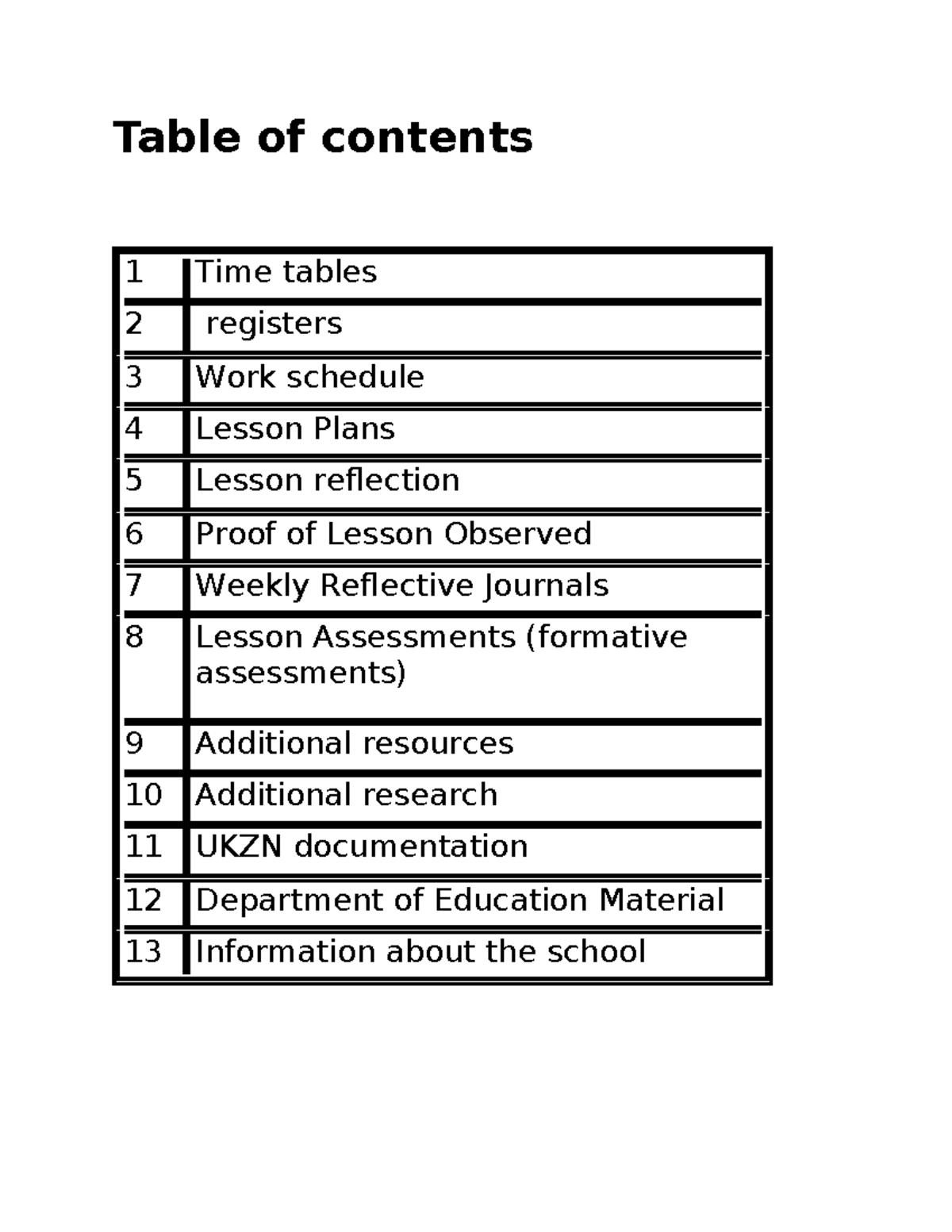 Table of contents malta - B Ed - Table of contents 1 Time tables 2 ...