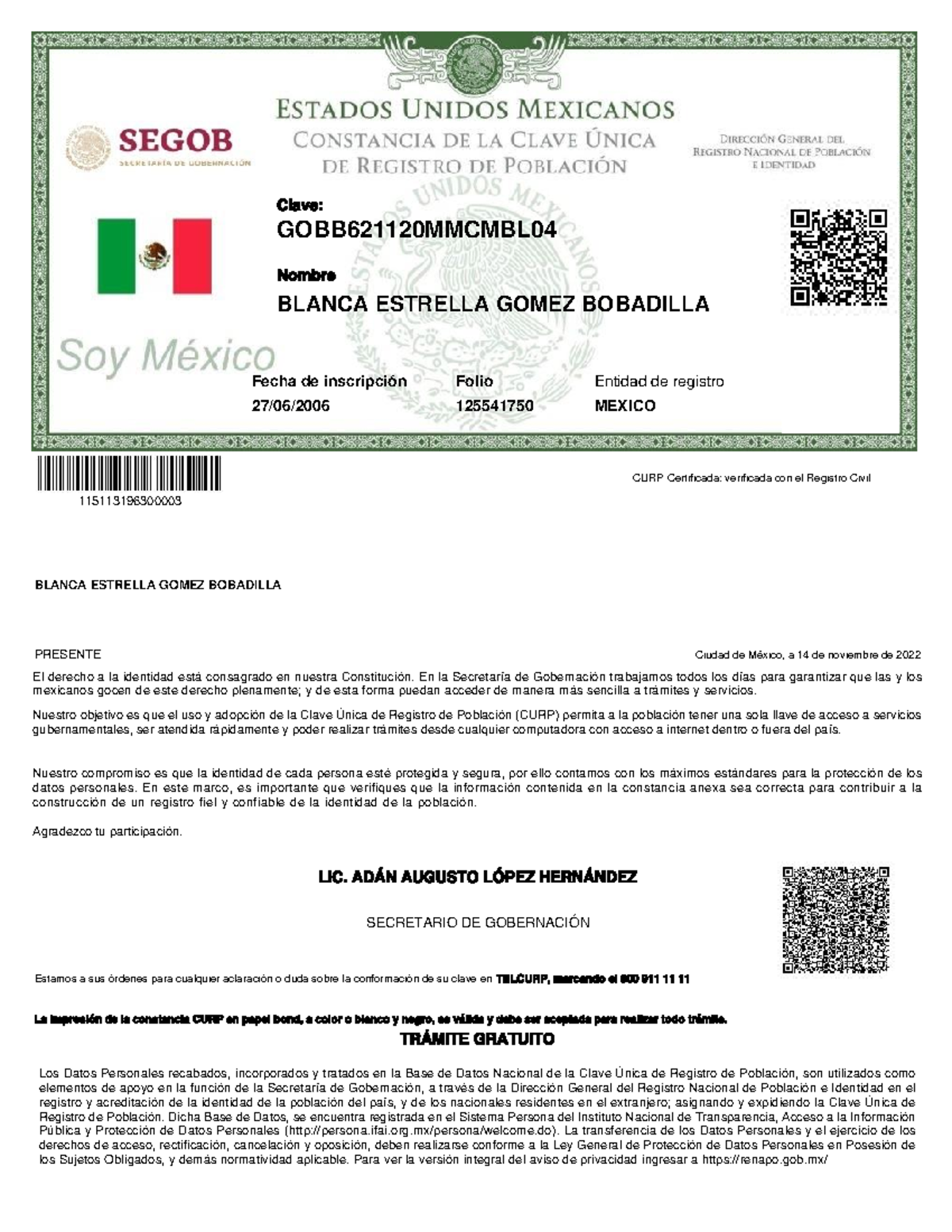 Curp - Datos - PRESENTE El derecho a la identidad está consagrado en ...