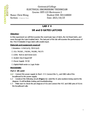 EET123 LAB 3 Seven Segment Decoder - F21- Rev1 - Centennial College ELECTRICAL ENGINEERING - Studocu