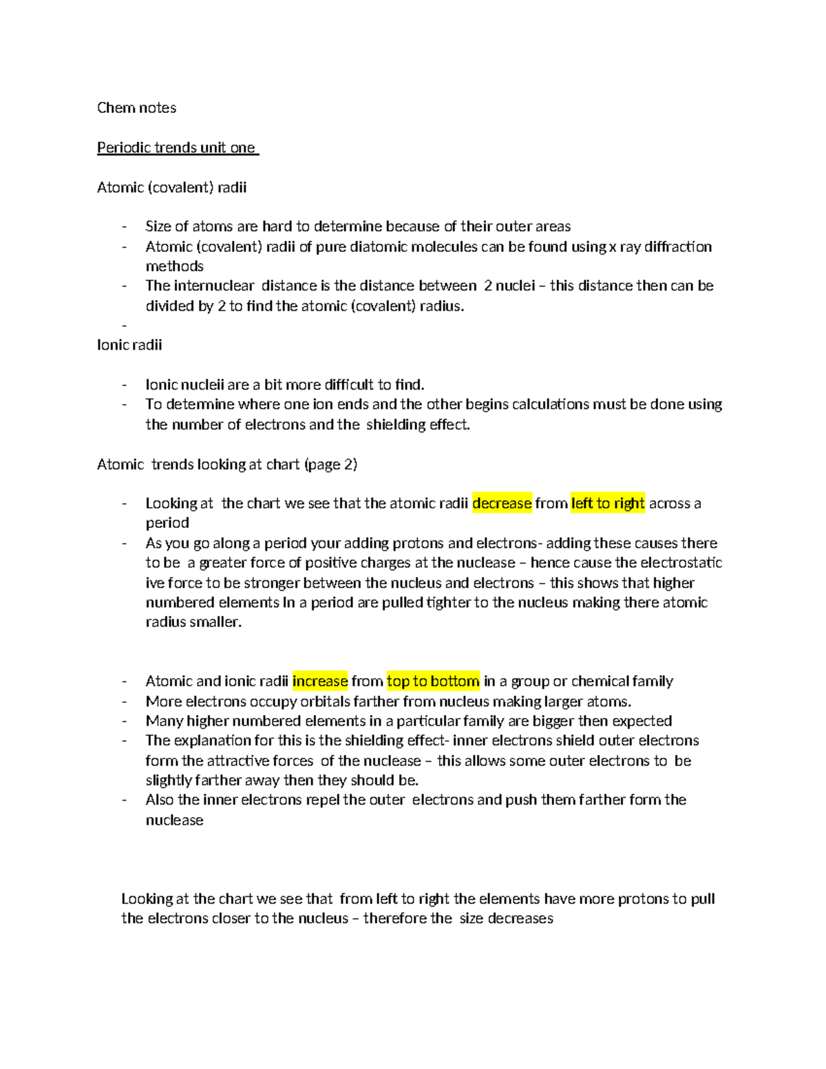 Chem notes - dsklhdkz - Chem notes Periodic trends unit one Atomic ...