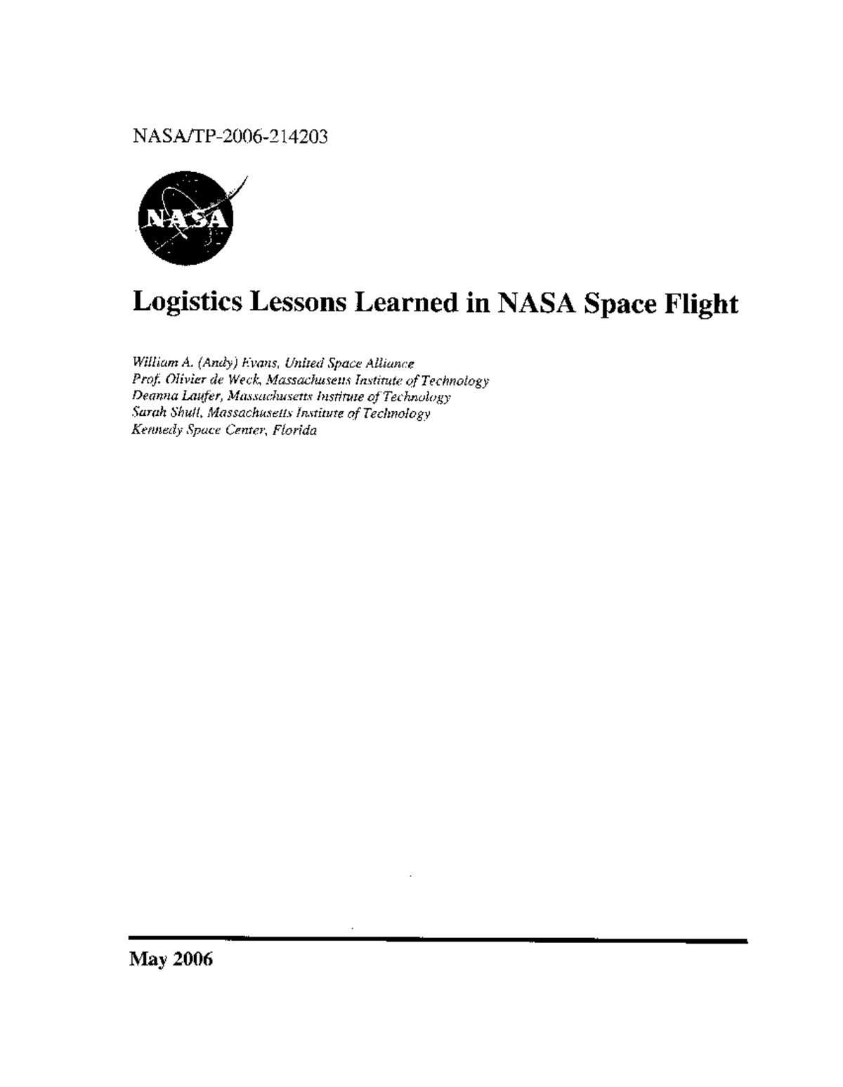 Logistics Lessons Learned in NASA Space Flight - NASA/TP-2006 ...