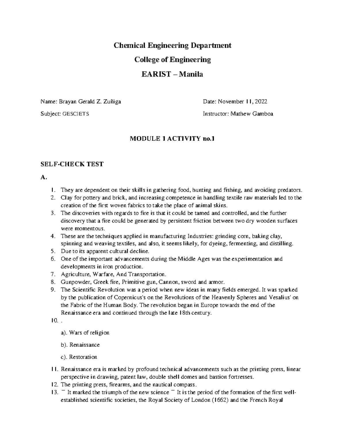 Zuñiga, Brayan Gerald Z. BSch E 1A - Gesciets, Module 1 Activity 1 ...