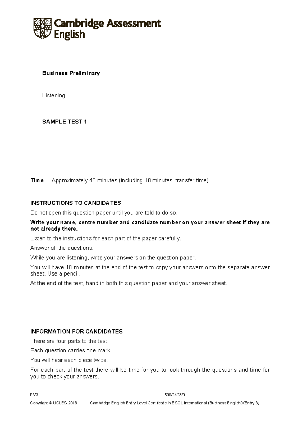 Business Preliminary Listening Sample paper 2 - Full test - Business ...