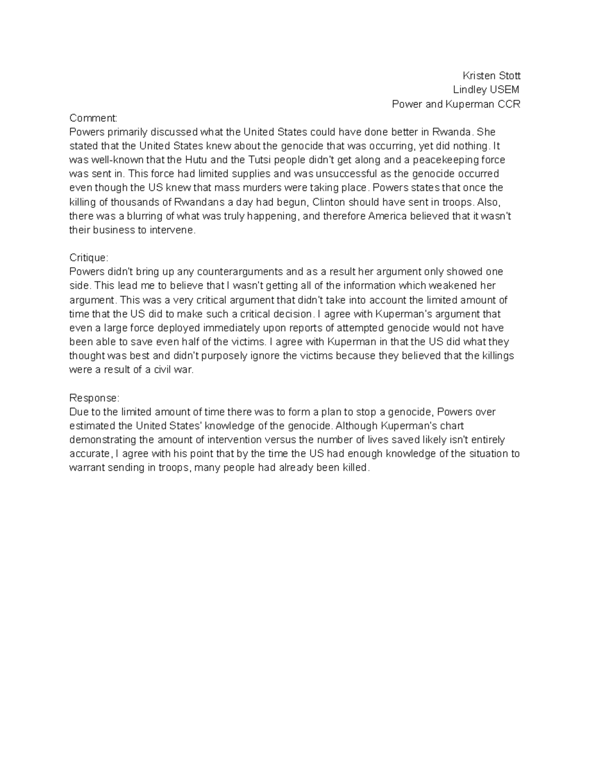 Rwanda CCR - Professor Daniel Lindley - Kristen Stott Lindley USEM ...