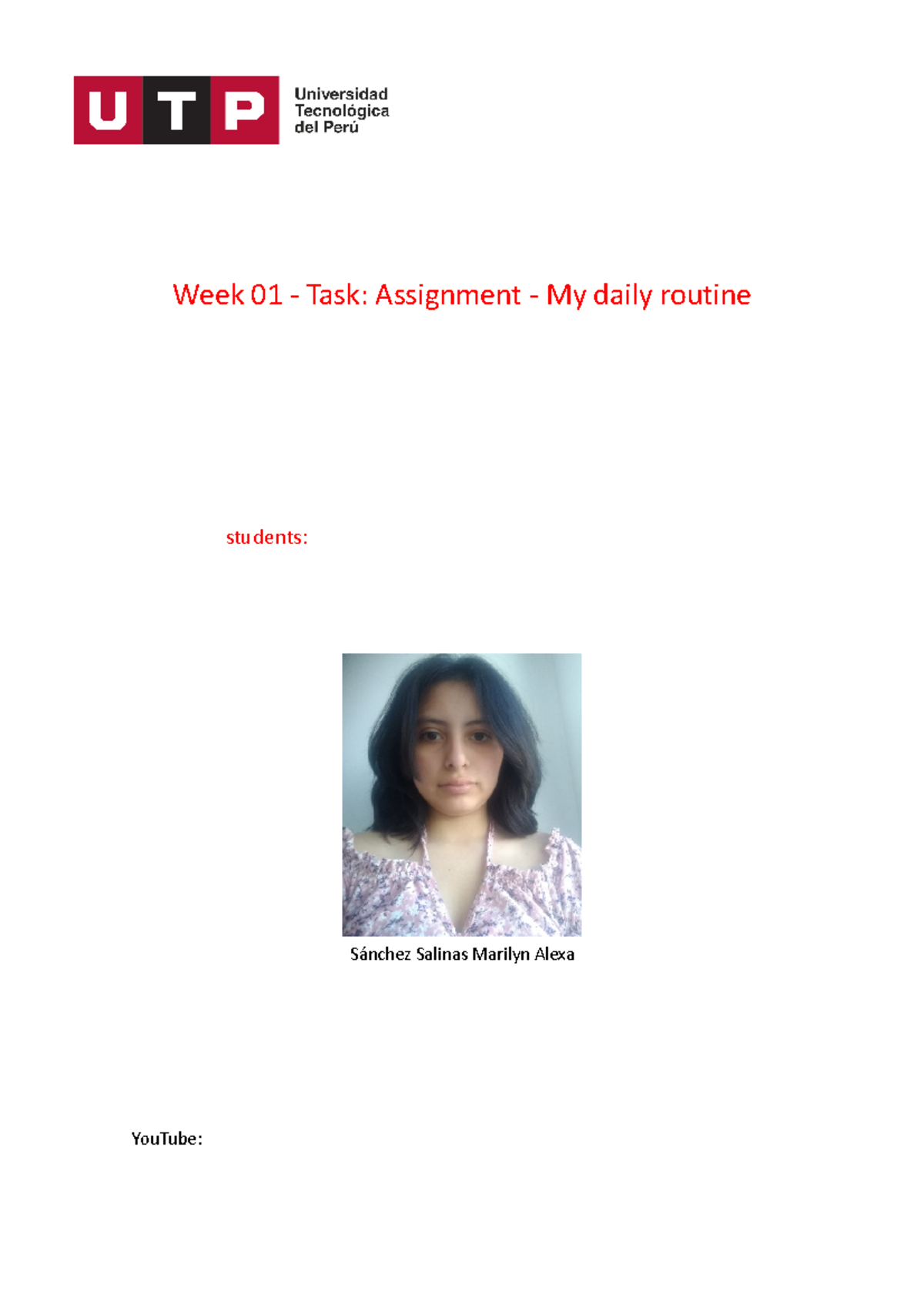 Caratula de ingles 1 - esta bien - Week 01 - Task: Assignment - My daily routine students ...