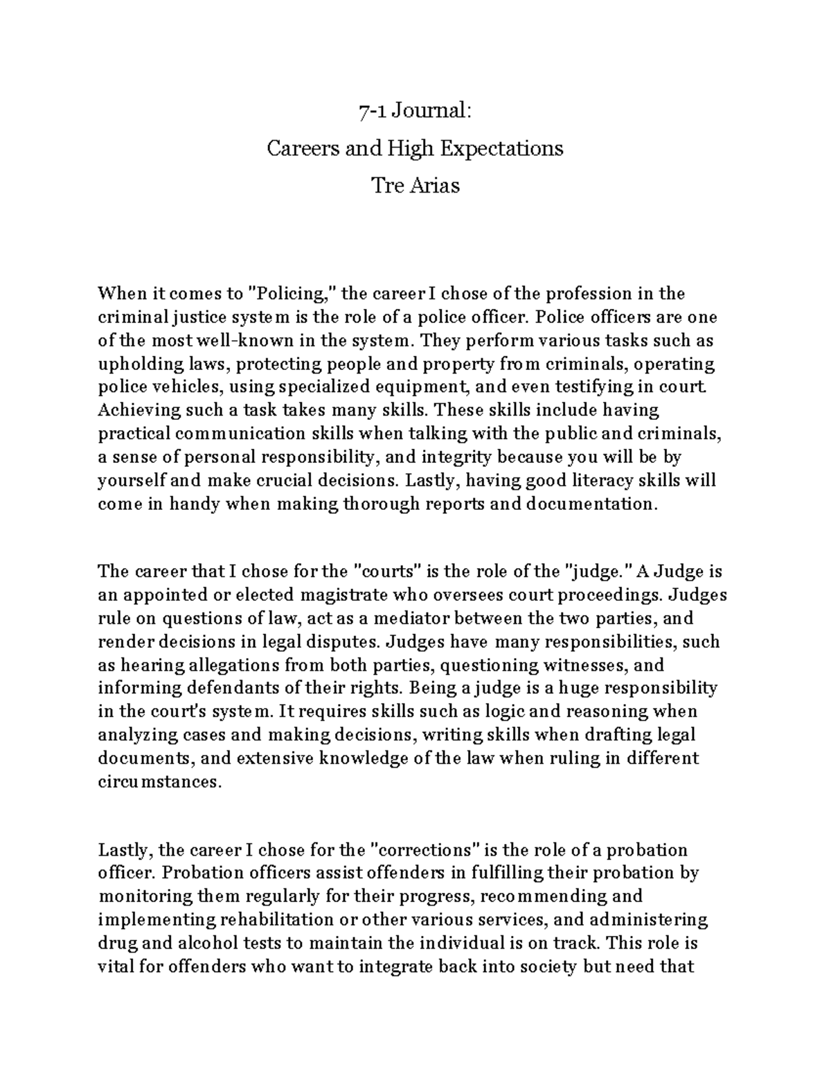 7 1 Journal Careers and High Expectations - 7-1 Journal: Careers and ...