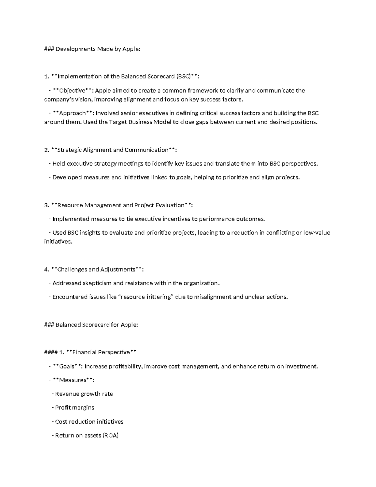 BSC for Apple - Developments Made by Apple: Implementation of the ...