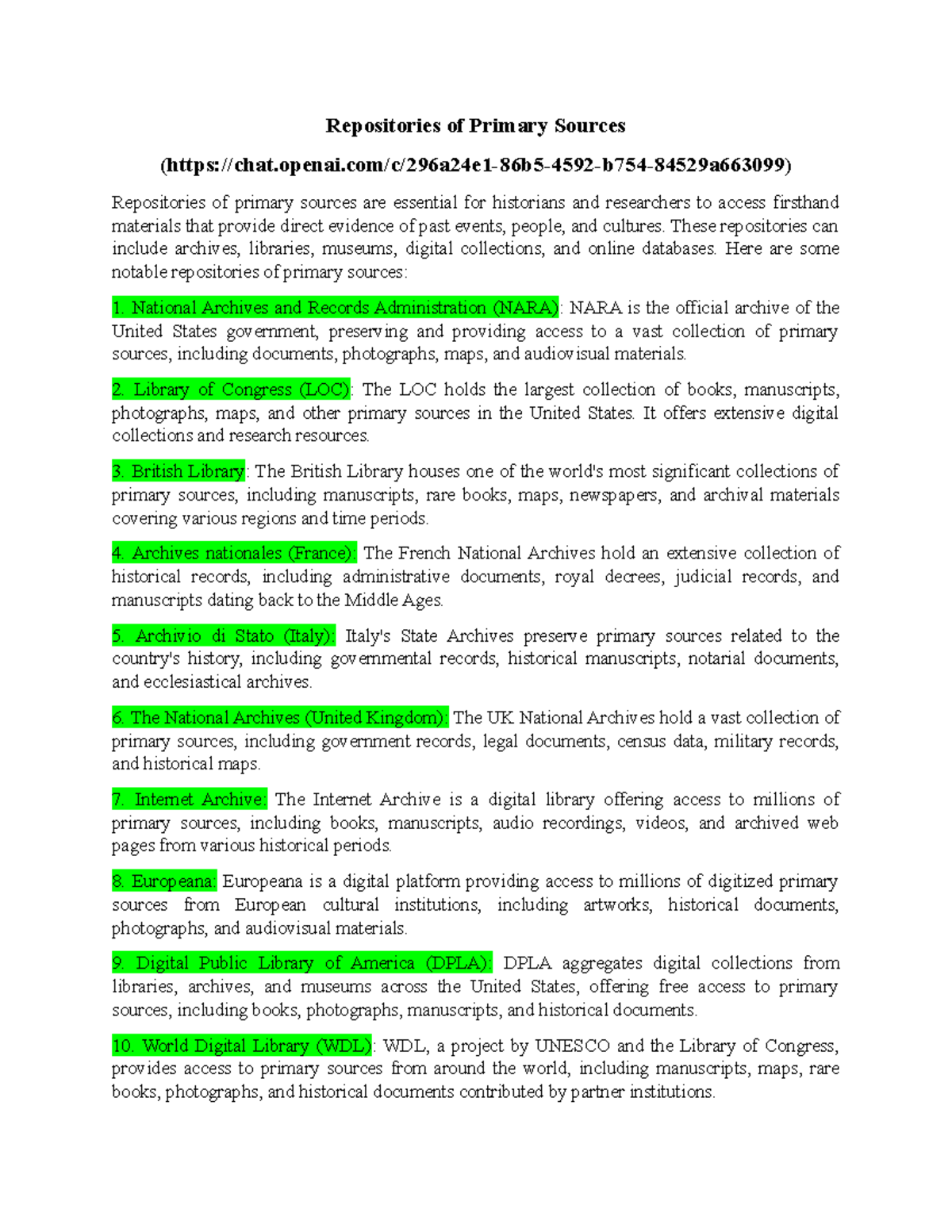 7 Repositories of Primary Sources - Repositories of Primary Sources ...