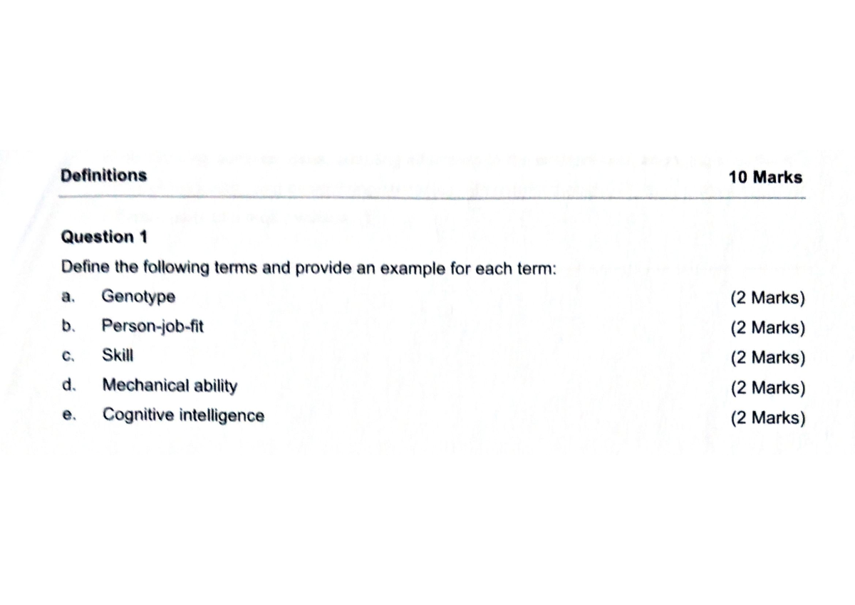 Cohra 1-B33 Revision - Definitions 10 Marks Question 1 Define the ...