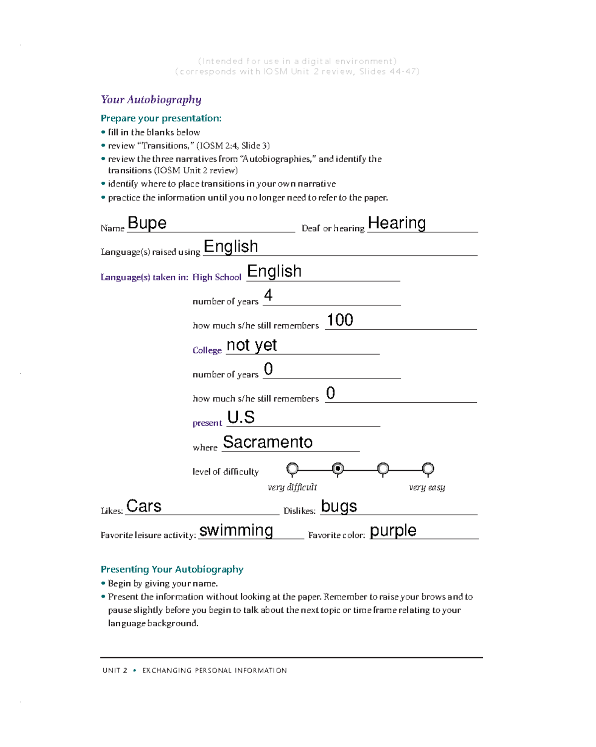SN Units 1-6 Your Autobiography writable - Name ...