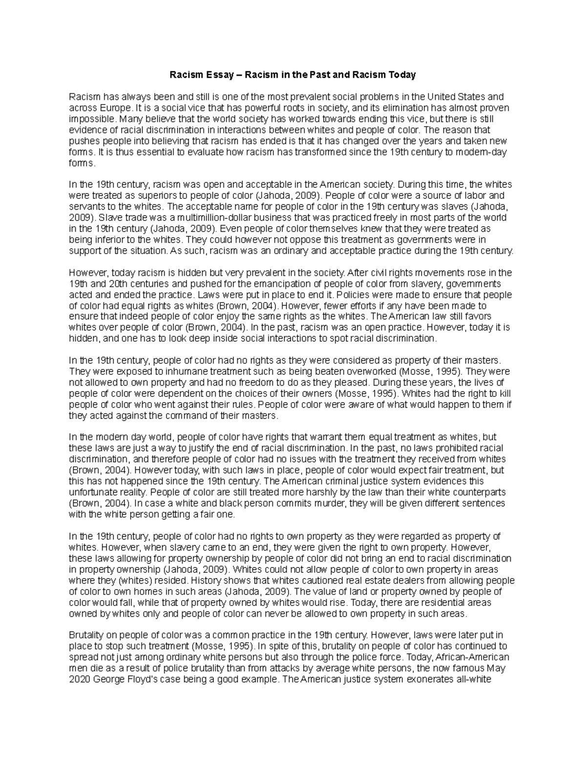 Sample Essay with outline for EAPP - Racism Essay – Racism in the Past ...