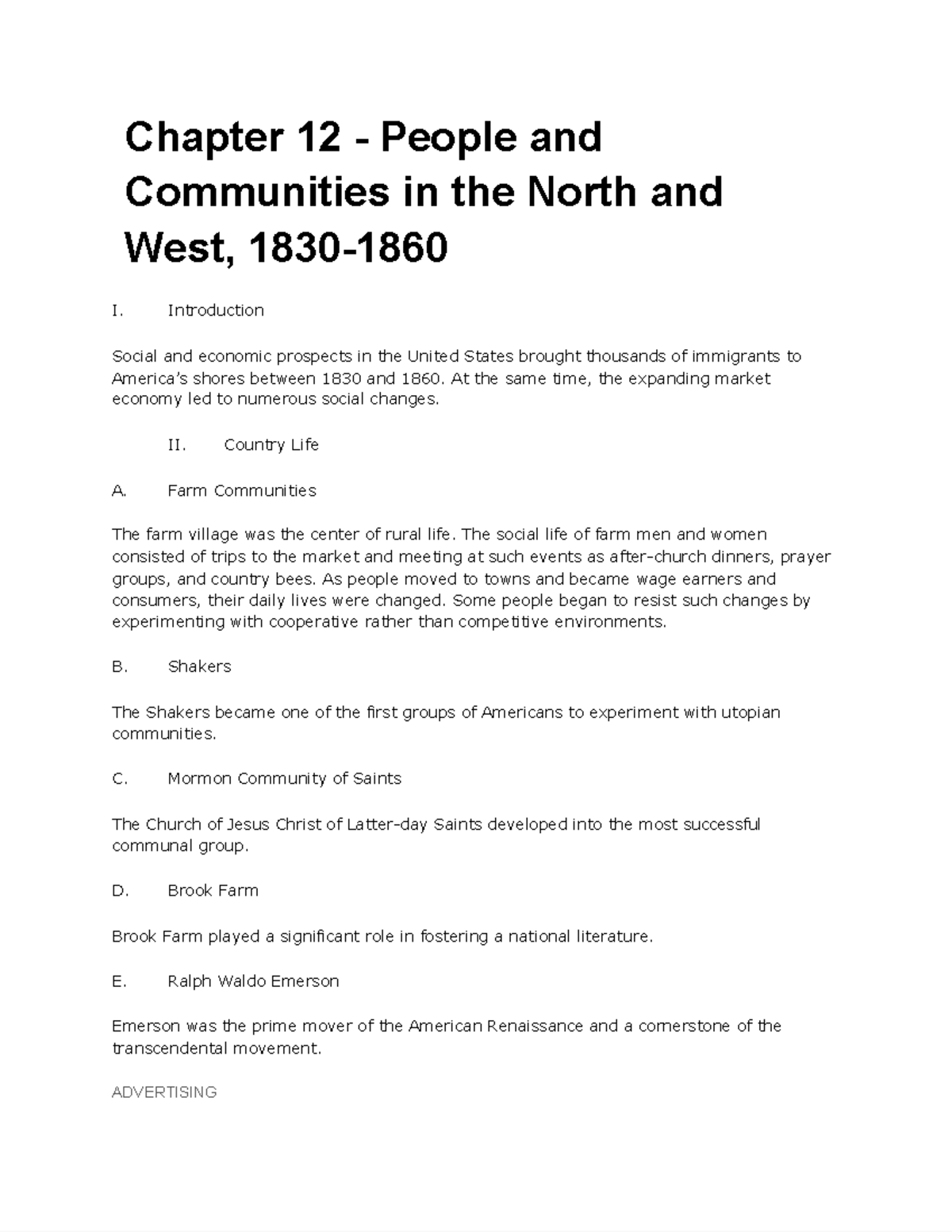 Chapter 12 - People and Communities in the North and West, 1830-1860 ...