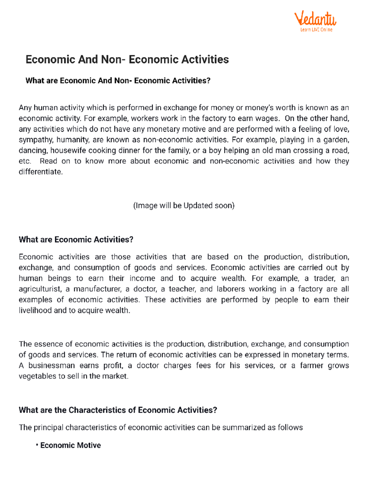 Economic And Non- Economic Activities - Economic Growth and Development ...