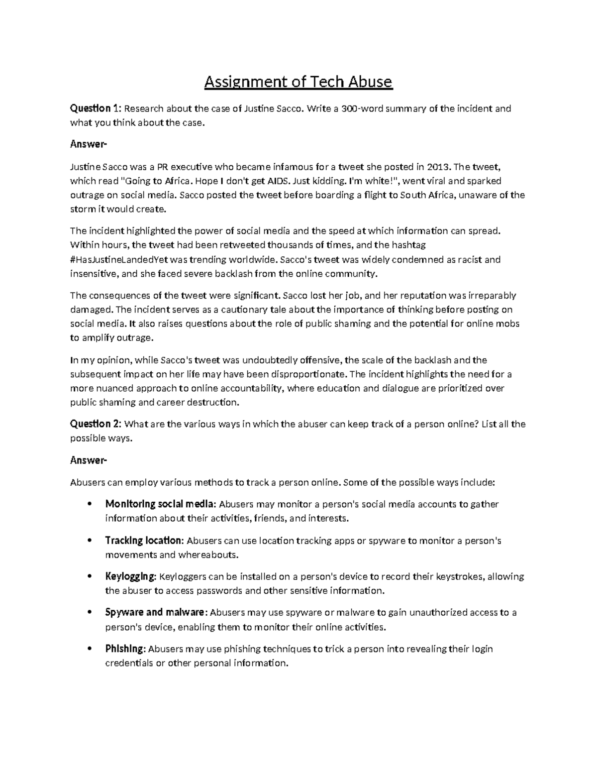 Assignment on Tech Abuse - Assignment of Tech Abuse Question 1 ...
