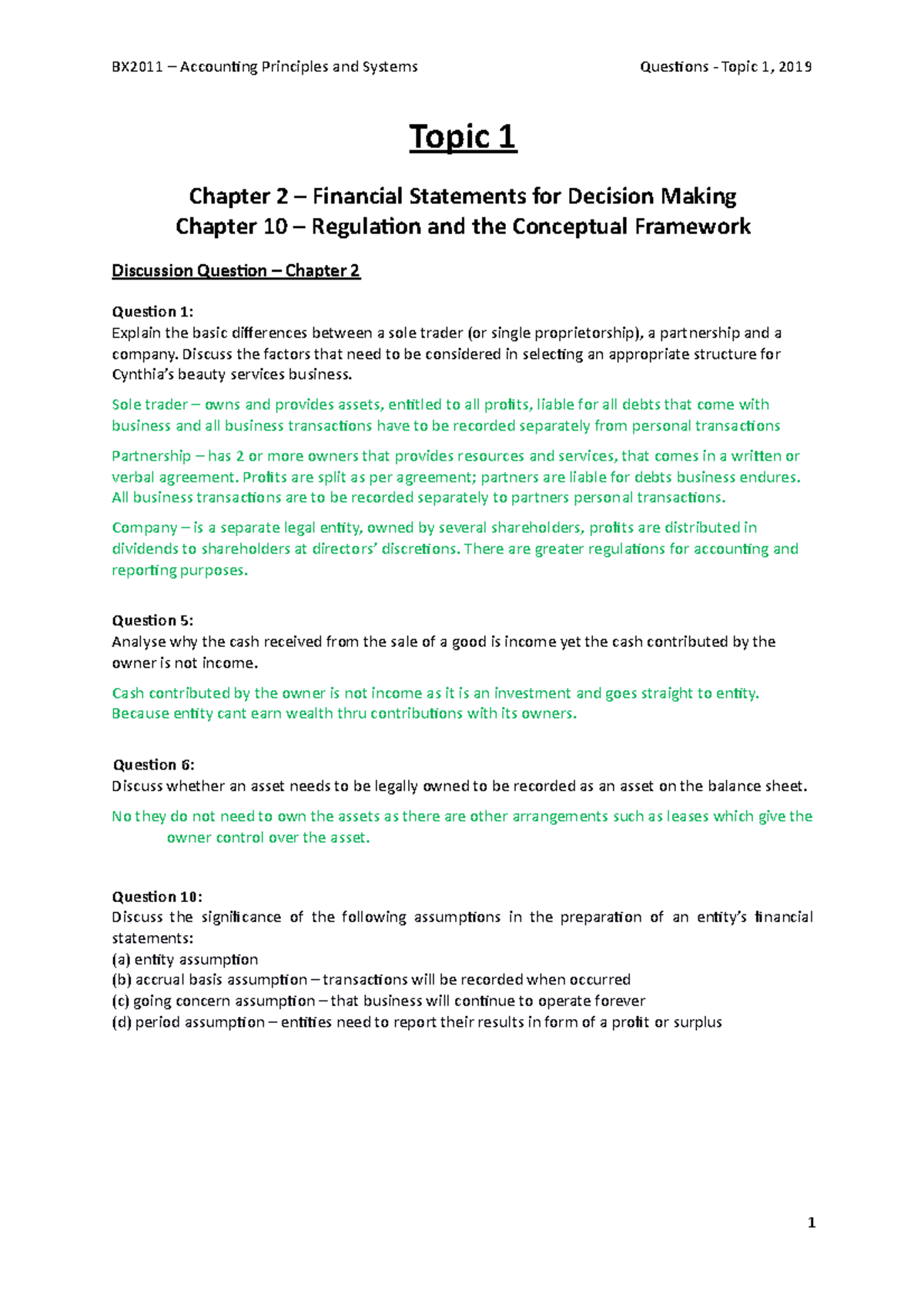 Topic 1- Self-Study Questions - BX2011 – Accounting Principles and ...