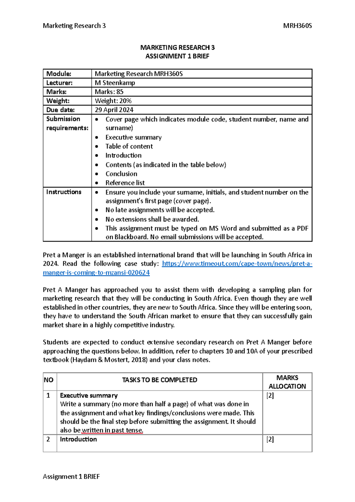 MRH360S Assignment 1 - MARKETING RESEARCH 3 ASSIGNMENT 1 BRIEF Module ...