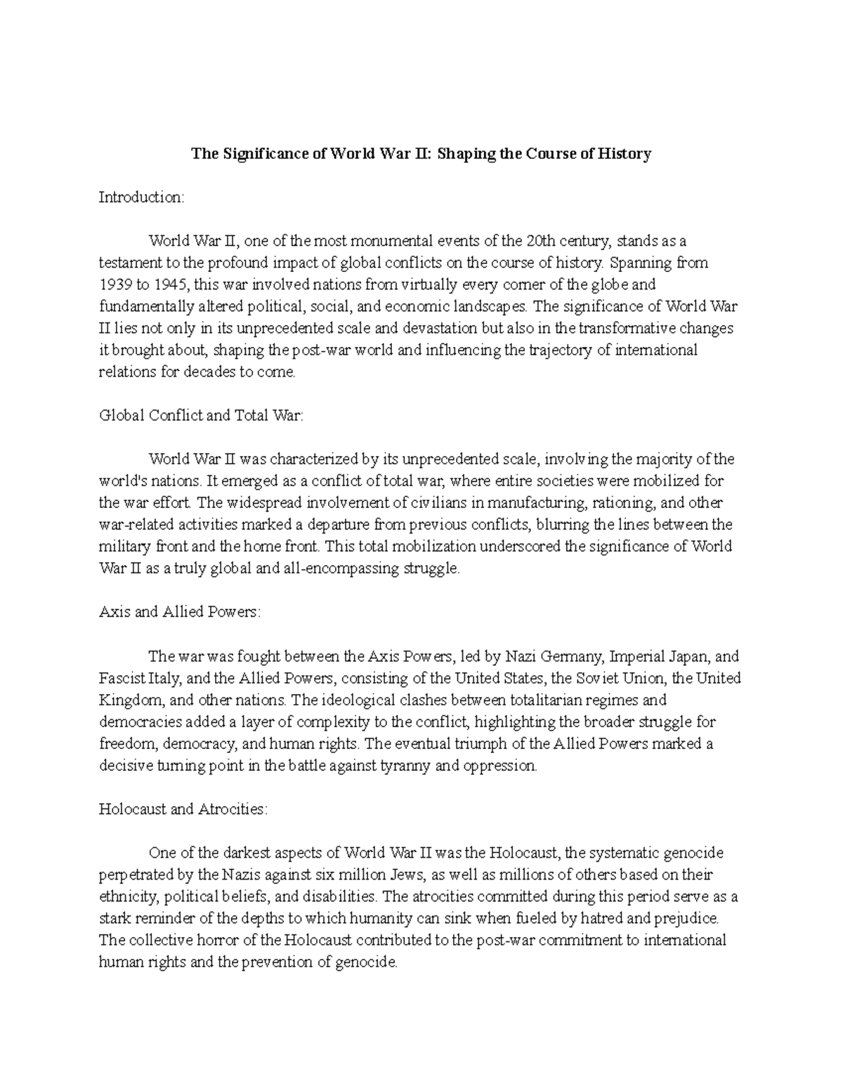 The Significance of World War II Shaping the Course of History - The ...