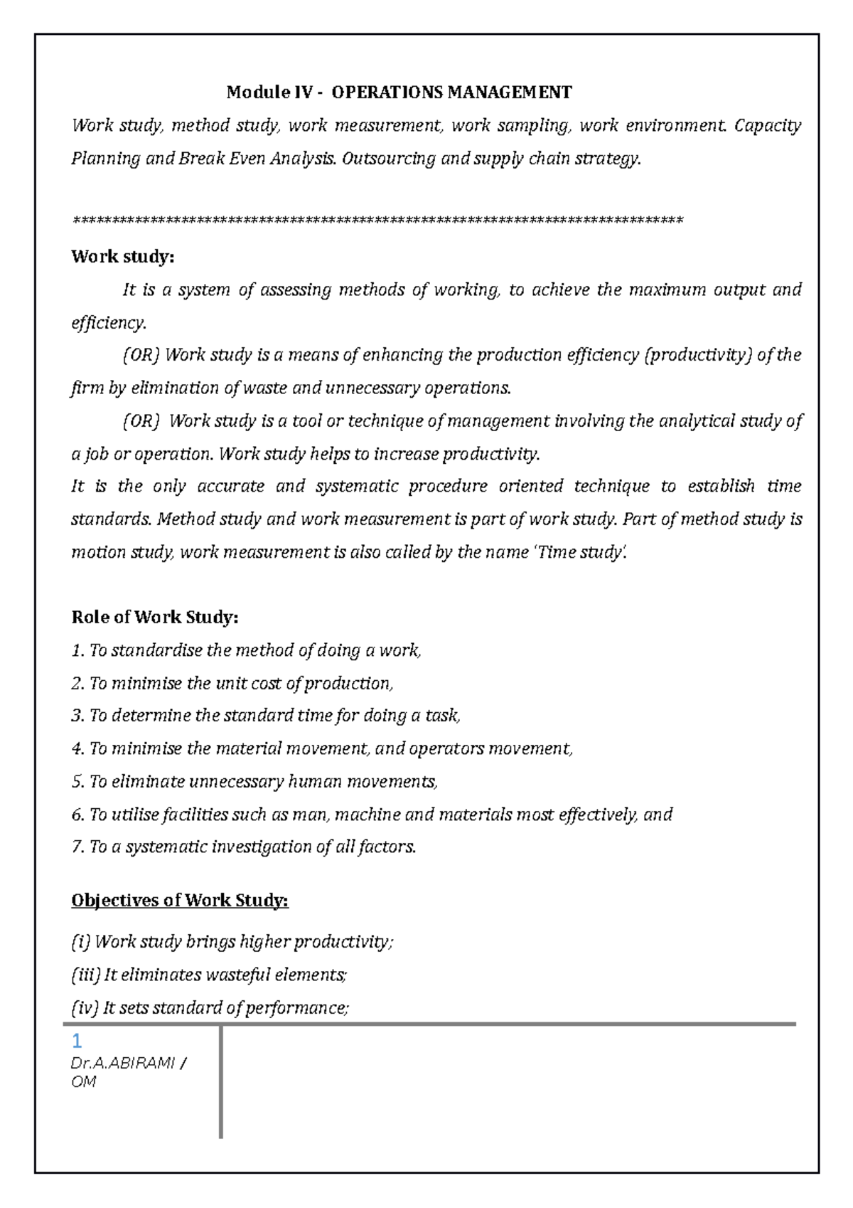 Operations management 4 Module IV OPERATIONS MANAGEMENT Work Study operations-management-4-module-iv-operations-management-work-study
