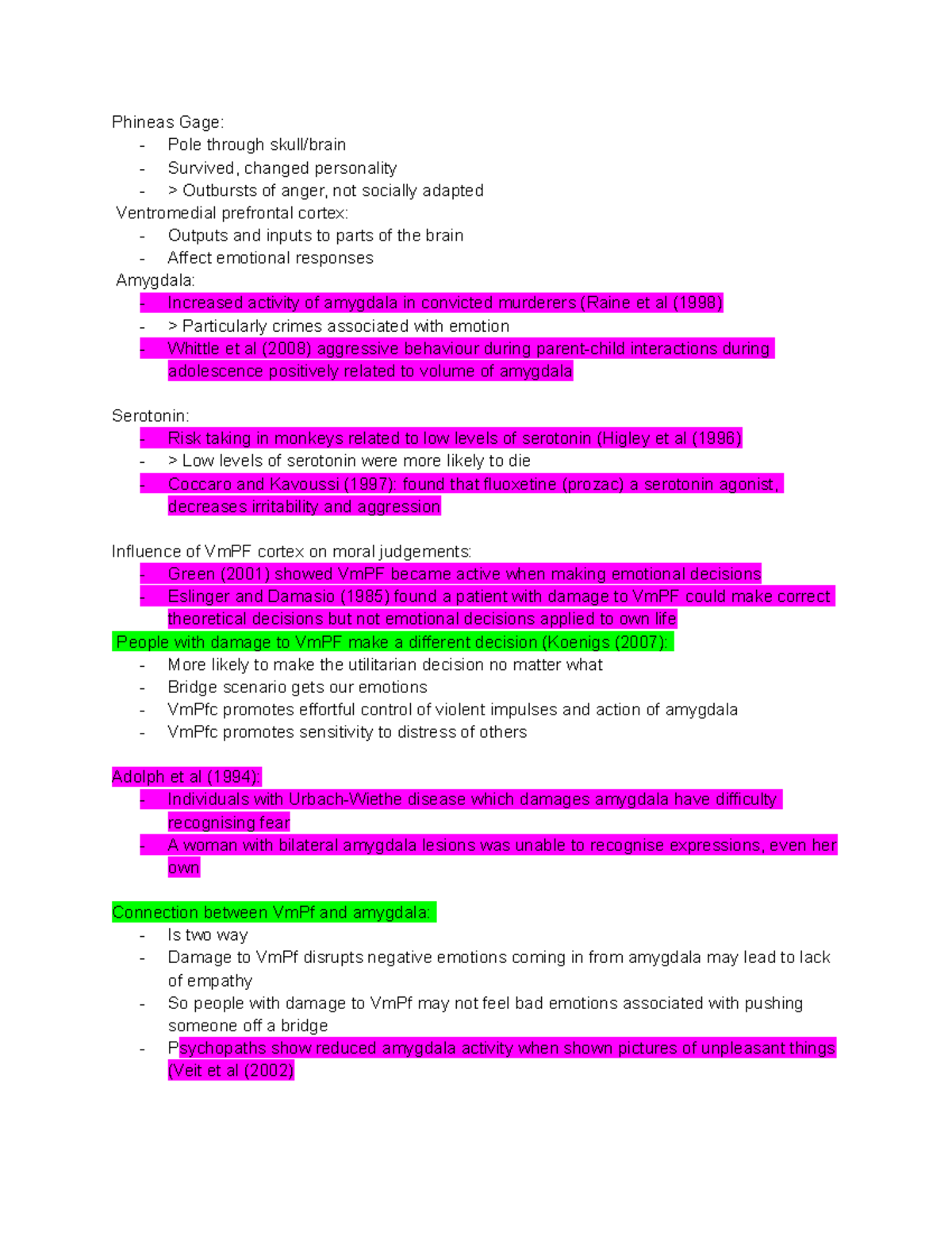 PSYC1017 Lecture 7 Notes emotion * - Phineas Gage: - Pole through skull ...