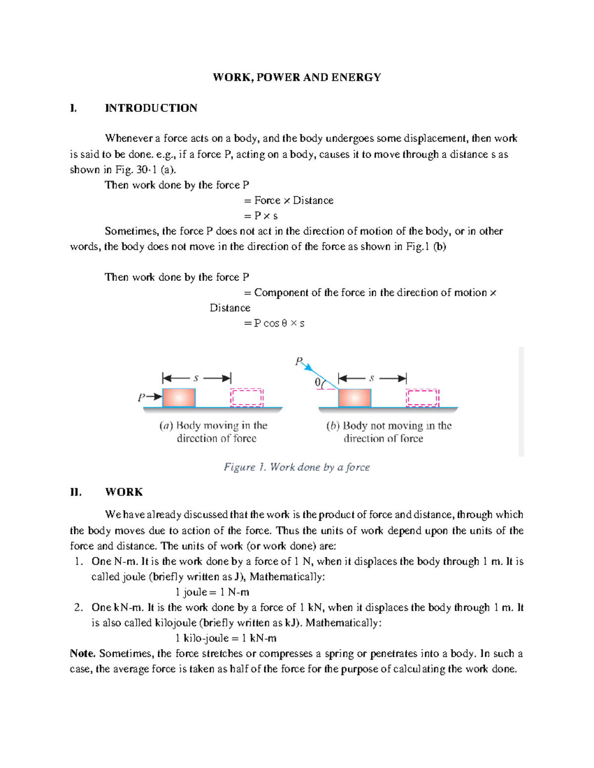 5. Work, Power and energy - WORK, POWER AND ENERGY I. INTRODUCTION ...