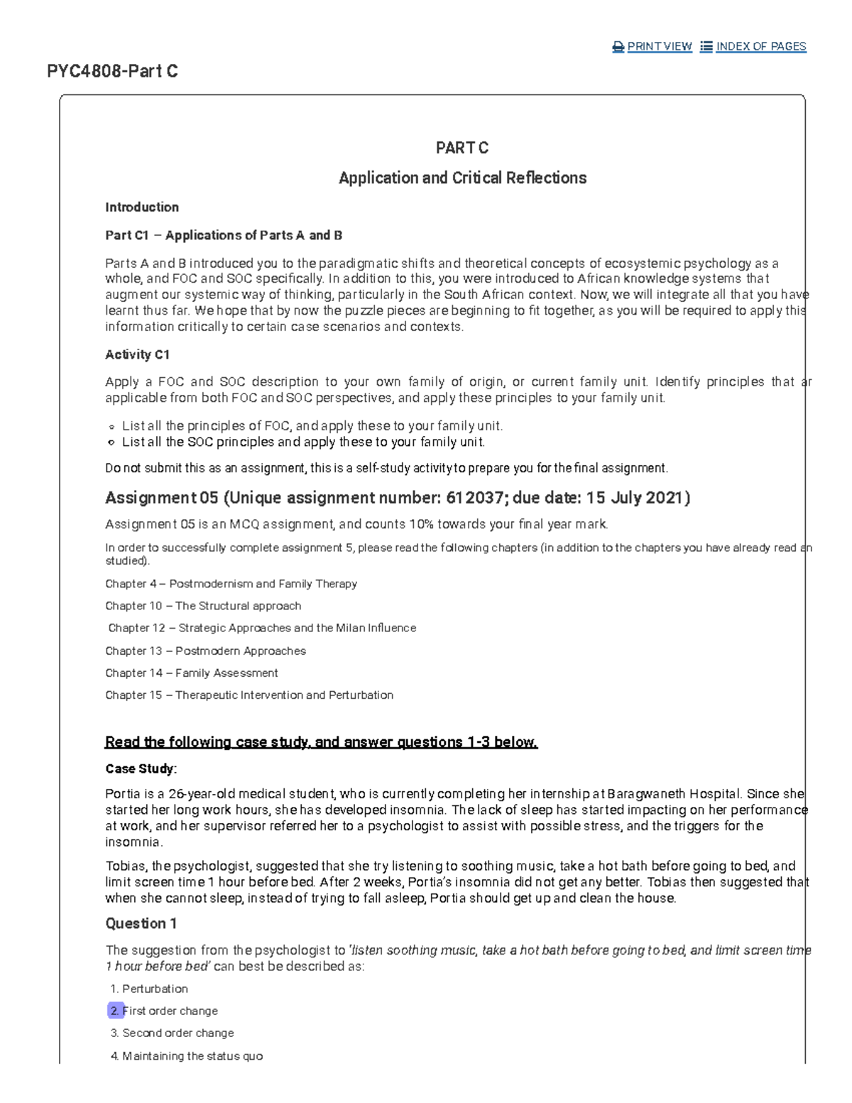 PART C PYC4809 - TUTORIAL WORK - ####### PRINT VIEW INDEX OF PAGES PYC4808-Part C PART C - Studocu
