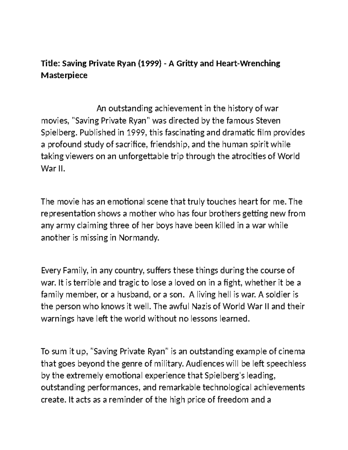 ARTS Movie Review - Title: Saving Private Ryan (1999) - A Gritty and ...