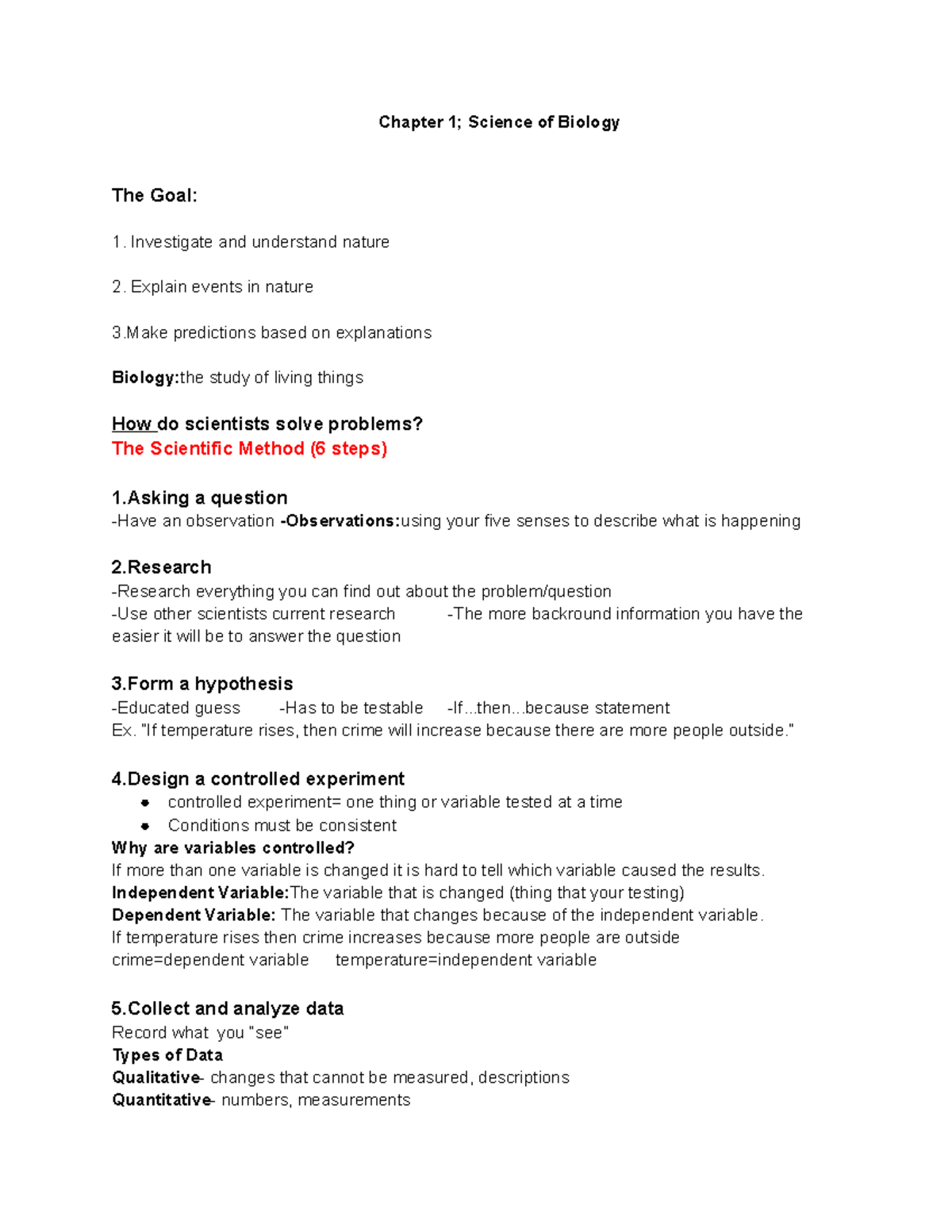 Bionotesf - Lecture notes 1-5 - Chapter 1; Science of Biology The Goal ...