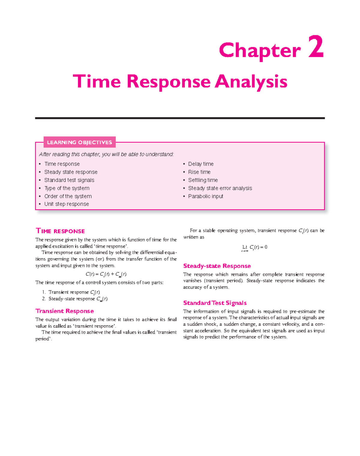 2 Time Response Analysis - Chapter 2 Time Response Analysis After reading this chapter, you will ...
